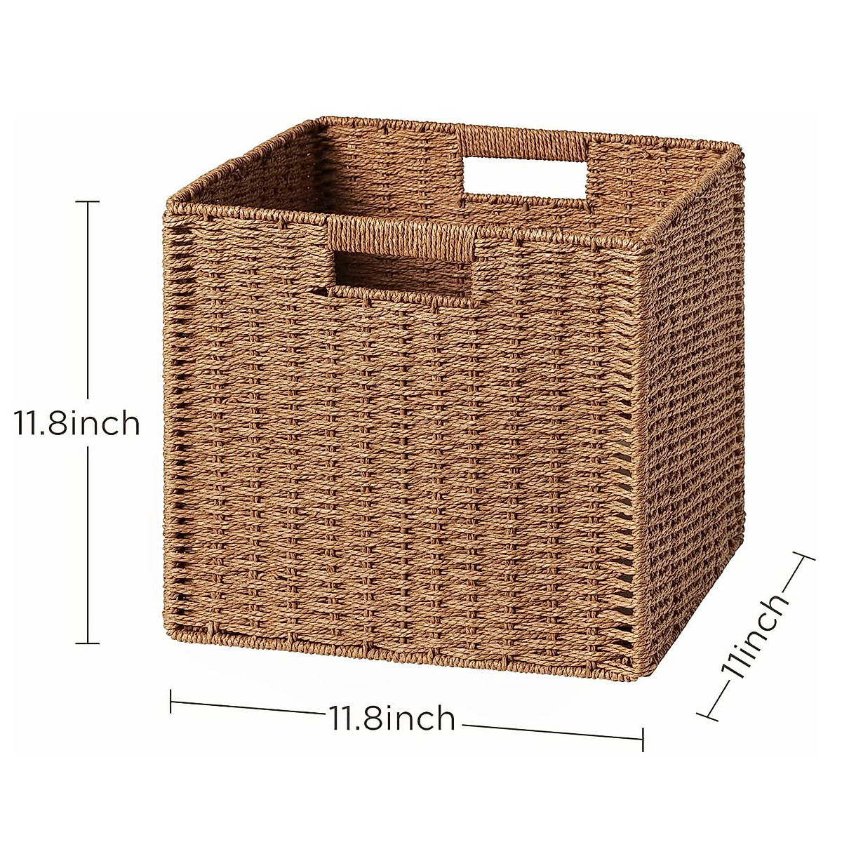 UBBCARE 3 Pack Wicker Basket, 11L×11H×10.5W inch Woven Paper Rope Storage Baskets for shelves, Foldable Cube Storage bin with Handle, Storage Basket for Organizing & Decor,Caramel