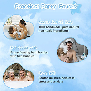 iAOVUEBY Baby Shower Favors, Unique Baby Shower Gifts for Guest Gift Set - 12 PCS Bath Bombs Organza Bags Little Pacifier Thank You Card, Gender Reveal Party Favors for Guests (Boy's are The Bomb)