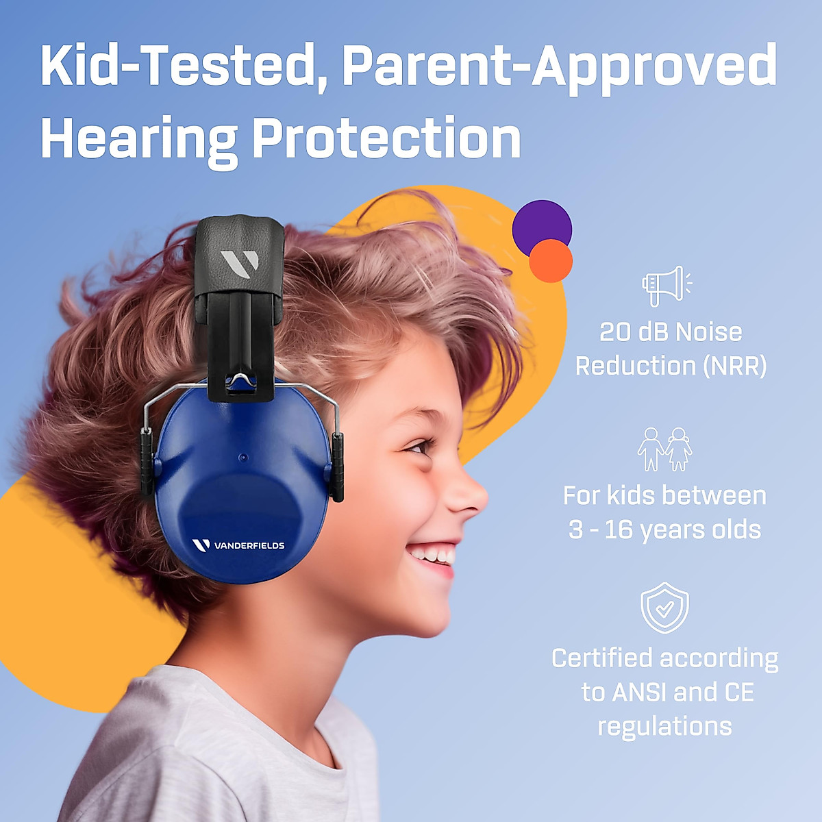Vanderfields Kids Ear Protection, Noise Canceling Headphones Kids, Age 3-16, 26dB Noise Reduction, Ear Muffs for Kids, Kids Noise Cancelling Headphones, Earmuffs for Autism, Boys, Girls, Toddlers