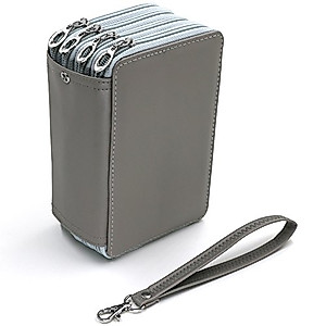 YOUSHARES 72 Slots Pencil Case - PU Leather Handy Multi-layer Large Zipper Pen Bag with Handle Strap for Colored / Watercolor Pencil (Gray)