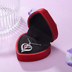 Personalized Mothers Pendant Necklace with 3 Heart Simulated Birthstone 3 Names Engraved Family Promise Necklace for Female Women (3 Stones)