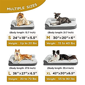 Lesure Orthopedic Dog Bed for Large Dogs - Large Washable Dog Beds with Waterproof Liner and Removable Cover - L Chaise Big Pet Beds with Cozy Faux Fur Linen Fabric, 36x27 inch, Grey