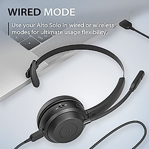 Avantalk Alto Solo - Wireless Headset with Mic for Work with Qualcomm Bluetooth Solution, CVC Noise-Canceling for PC, Computer & Laptop, Charging Stand, Mute Button, Wired Headphones Option