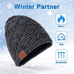 Coucur Bluetooth 5.0 Beanie Hat for Men Women, Winter Knitted Beanie with Bluetooth Speaker, Wireless Beanie Bluetooth Headset, Musical Hat Bluetooth Headphones, Built-in Mic, Gifts for Family Friends