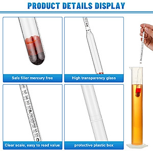 2 Pcs Glass Hydrometer, Alcoholmeter 0-200 Proof and 0-100 Tralle, Alcohol Tester, Hydrometer Glass Alcohol Measuring Device for Distilling Moonshine Brewing Wine Measure Alcohol Content