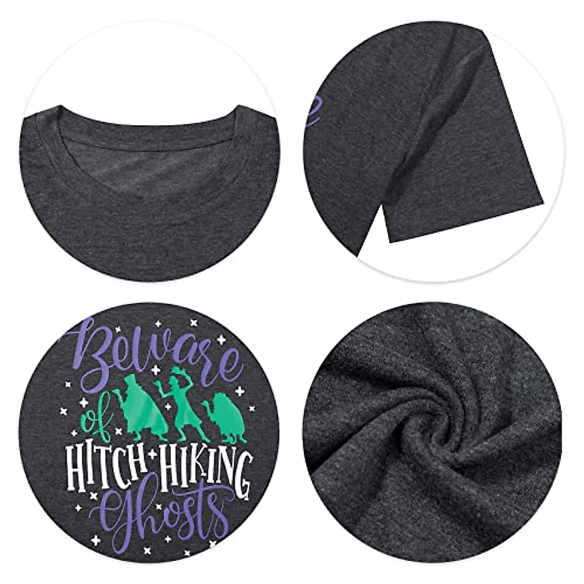 Beware of Hitch Hiking Ghost Shirt Women Funny Halloween Shirt Haunted Shirt Ghost T-Shirt Short Sleeve Shirt Gray