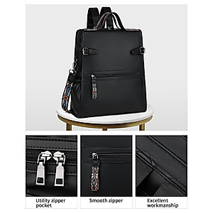 FADEON Leather Laptop Backpack for Women, Designer Ladies Work Travel Computer Backpack with Laptop Compartment Purse Black