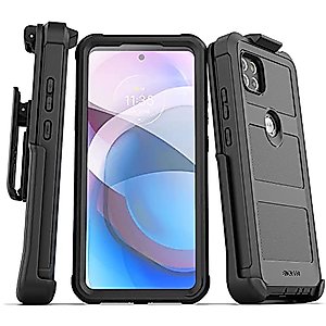 Encased Belt Case for Motorola One 5G ACE Case with Screen Protector and Holster Clip - Heavy Duty Protection for Moto One 5G UW Ace (Black)