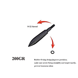 12PCS Arrow Points Tips 75 90 100 125 150 200 250 300 350 Grain Broadheads Arrow Head insert Hunting Archery Accessories Bows (200GR Black)