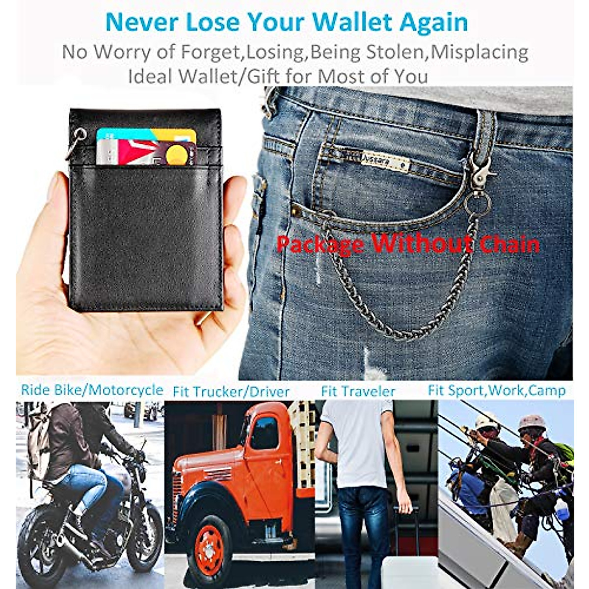 UTreers Bifold Wallets for Men Card Genuine Leather Front Pocket Wallet with Keychain Ring