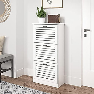 Sweiko Narrow Shoe Cabinet with 3 Flip Drawers Freestanding Shoe Cabinet Organizer with Hidden Handle Wooden Shoe Rack Storage Cabinet for Entryway Hallway Bedroom Living Room White