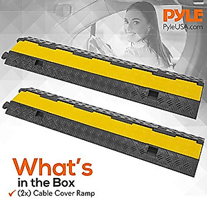 Pyle Durable Cable Ramp Protective Cover - 2,000 lbs. Heavy Duty Hose & Cable Track Protector w/ Flip-open Top Cover & 2-Ch. Groove Design, Cable Concealer for Outdoor/Indoor Use, 2 Pack - PCBLCO26X2