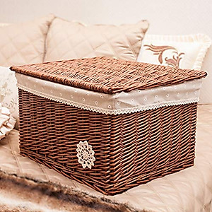 GARNECK Clothing Drawer Wicker Storage Basket with Lid Laundry Organizer Square Storage Bins Woven Box Seagrass Basket for Bedroom Living Room Woven Baskets