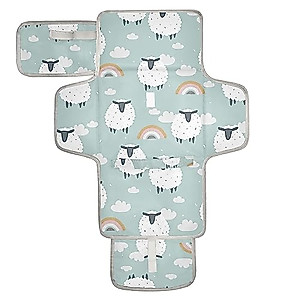 Blue Sheep Portable Baby Changing Pad Diaper Changing Table Pad Foldable Travel Changing Station with Built-in Pillow for Unisex Baby Gifts Newborn