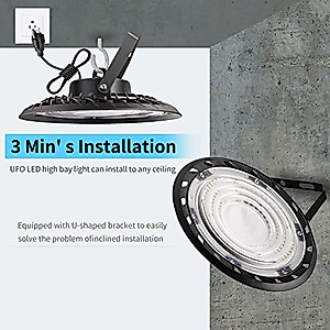 GLBTY UFO LED High Bay Light Fixtures 150W,21000LM,5000K,LED Shop Light UL 5' Cable with 110V US Plug,Commercial Light for Warehouse Barn Workshop Factory