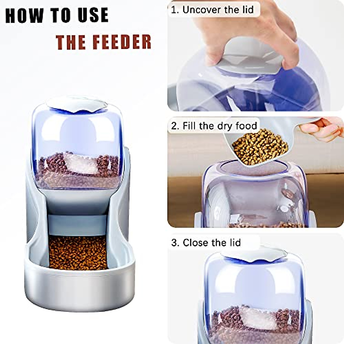 2 Pack Automatic Cat Feeders- Dog Water Bowl Dispenser and Dog Food Bowls Set Dog Feeding & Watering Supplies for Small Medium Big Pets Cat Bowls for Food and Water 1 Gallon