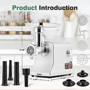 Huanyu Meat Grinder Electric 2800W Max Meat Mincer with Stainless Steel Blade&3 Plates, 3 Sausage Stuffers, Kubbe Kits Heavy Duty Food Grinding Machine for Home Kitchen & Commercial Using