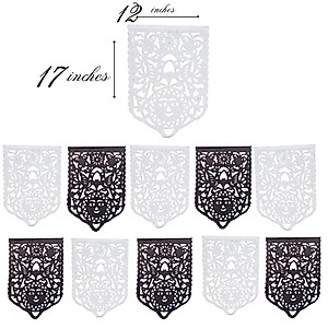 Black White Papel Picado Banners, Elegant Fiesta Decorations for Birthdays, Weddings, Bridal Showers, engagements, Paper Garland, Streamers, Bunting 2 Pack | Tissue Paper Flags
