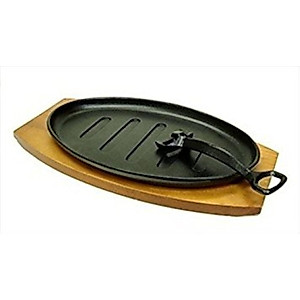 Large Sizzling Iron Steak Platter w/Wooden Base
