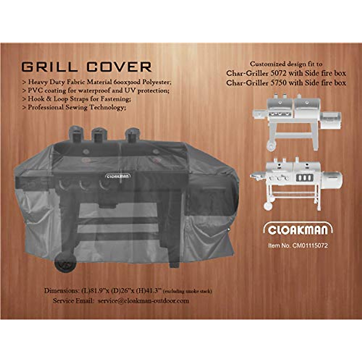 Cloakman 5072 5750 Cover fits Char-Griller Dual Function and Hybrid Dual Fuel Grill with Side Fire Box 8087