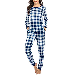 Ekouaer Ladies Pajama Set Plus Size Pajamas for Women Joggers Pladi Pants Pj Set Two Piece Pajama Set