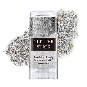 Erinde Silver Body Glitter Stick, Singer Concerts Face Shimmer Glitter Gel, Mermaid Chunky Glitter Sequins, Music Festival Rave Accessories Hair Sparkling Holographic Glitter Makeup, 0.56oz