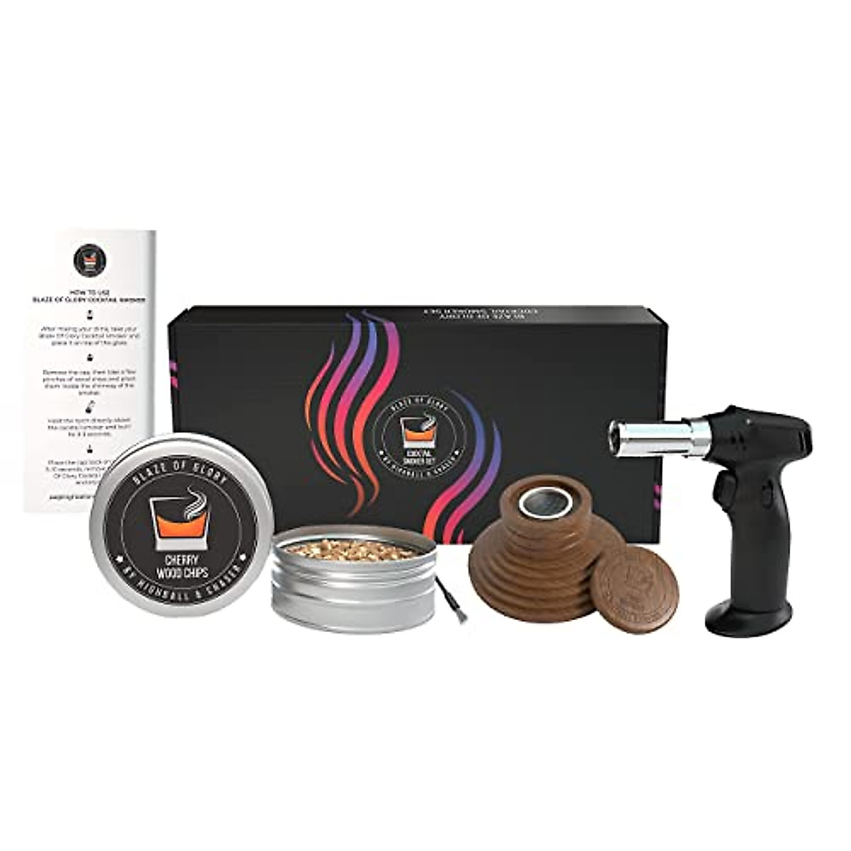 Blaze of Glory Cocktail Smoker Whiskey Smoker With Flavor Blaster Smoke Top Old fashioned Smoker Kit Includes: Gift Box, Brush,Torch, Drink Smoker, Cocktail Recipe Book, Cherry Wood Chips (No Butane)