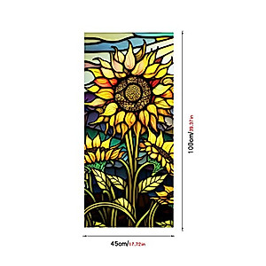 CREATIVE HOBBIES Window Privacy Film Sunflower Window Clings Stained Glass Window Film 78.7" x 17.3" Frosted Glass Window Decor Bathroom Window Coverings Static Cling Non-Adhesive