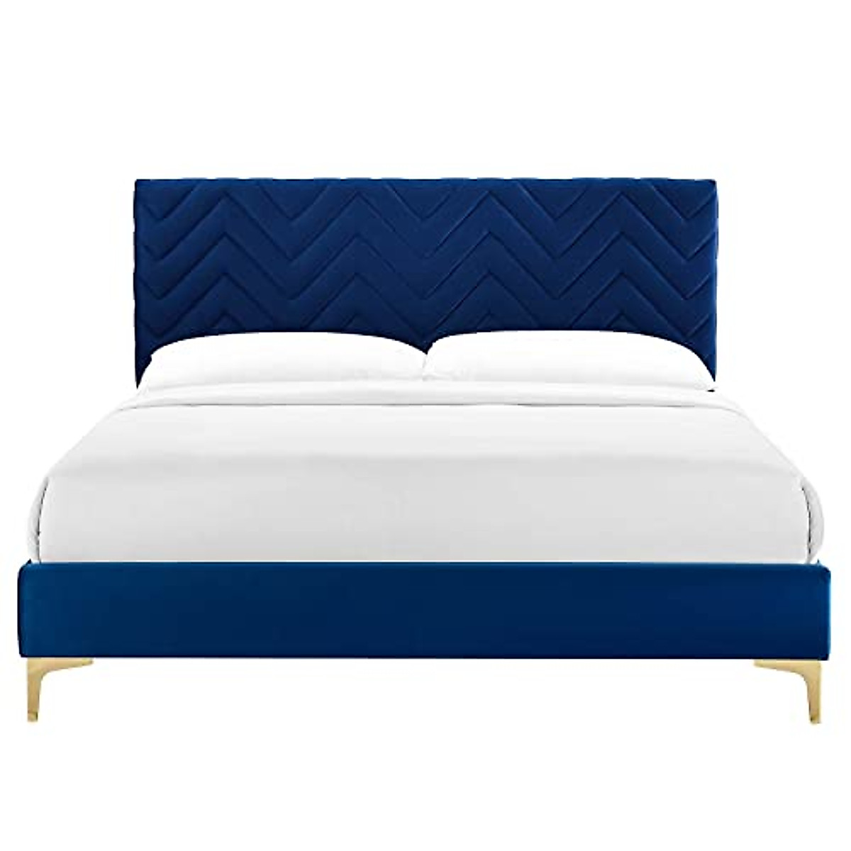 Modway MOD-7013-NAV Leah Chevron Tufted Performance Velvet King Platform Bed, Navy