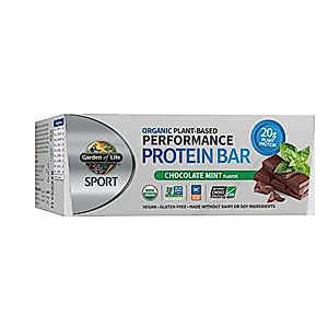 Protein Bars by Garden of Life SPORT, Organic Vegan Protein Bar for Women and Men - Chocolate Mint, 20g Pure Protein per Bar with BCAAs and 8g Fiber, High Protein for Pre and Post Workout, 12 Count