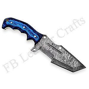 Tactical Combat Custom Made Damascus Steel Hunting Knife/Tracker Knife FBK-15315 Blue (Blue Wood)