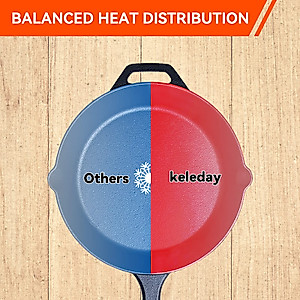 Keleday 10 Inch Cast iron Skillet, Pre-Seasoned Cast Iron Pan with Two Silicone Handles, Deep Cast Iron Frying Pan for Stovetop, Induction, Oven, Campfire