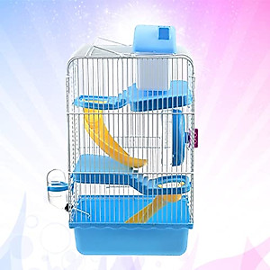 Plastic Hamster Cage Three Layers Hamster House Cage Portable Small Pets Carrier for Mouse Rat Small Animals (Blue)