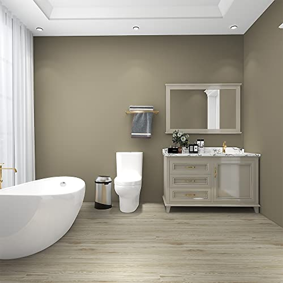 Mysflosy Peel and Stick Floor Tiles, Self-Adhesive Luxury Vinyl Flooring Plank,6x36inch 36pack 54 Sq.Ft, Waterproof DIY Deep Wood Grain Planks Easy to Install for Kitchen, Living Room, Light Brown