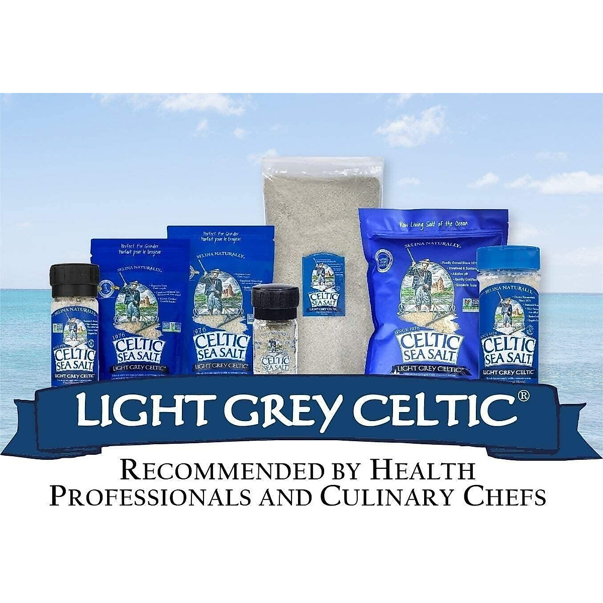 Natural Sea Salt Light Grey Celtic 1/2 Pound Bag Vital Mineral Blend - 227g / 1/2 lb Resealable Bag Unrefined Mineral Salt Kosher Certified
