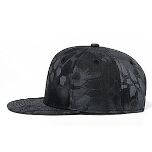 Quanhaigou Cool Snapback Hat Hip Hop Flat Bill Visor Cap - Black Grey Camo Unisex Adult Adjustable Baseball Hats (Black Grey)