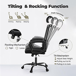 NEWBULIG Desk Ergonomic Office High Back Computer Adjustable Headrest Mesh Task Chair with Lumbar Support/Padded Armrests/Tilt Function, Black