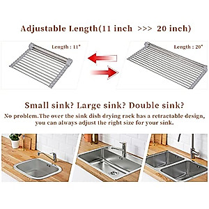 HCXMDY Roll Up Dish Drying Rack Over The Sink Kitchen,Stainless Steel Drying Rack for Farmhouse Sink,Rv Sink Cover ​Kitchen Sink Accessories,Telescopic Sink Rack(L:20" - 11",W:13")