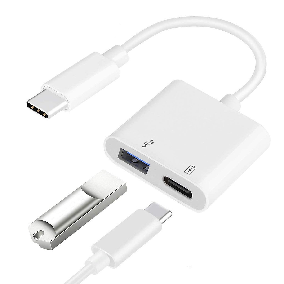 USB C OTG Adapter with Power, 2 in 1 USB C to USB Female with 60W PD Charging Adapter Compatible with iPhone 15/15Pro, iPad Pro, Galaxy S24/S23/S22/S21, Pixel 8/7/6, Google Chromecast with Google TV