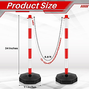 Traffic Delineator Post Cone, Plastic Stanchion Post Set Crowd Control Stands Barrier with 6.6 ft Link Chain and S Hooks for Parking Lot Construction Caution Roads, Red, White (6 Pack)