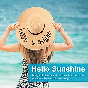 DRESHOW Big Straw Sun Hats for Women Floppy Foldable Roll up Beach Cap Sun Hat UPF 50+ Vacation Honeymoon Embroidered Hat