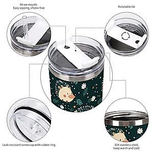 Cute Hedgehogs Flowers Tumbler with Handle Travel Mug Water Bottle Tea Coffee Cup Black-style