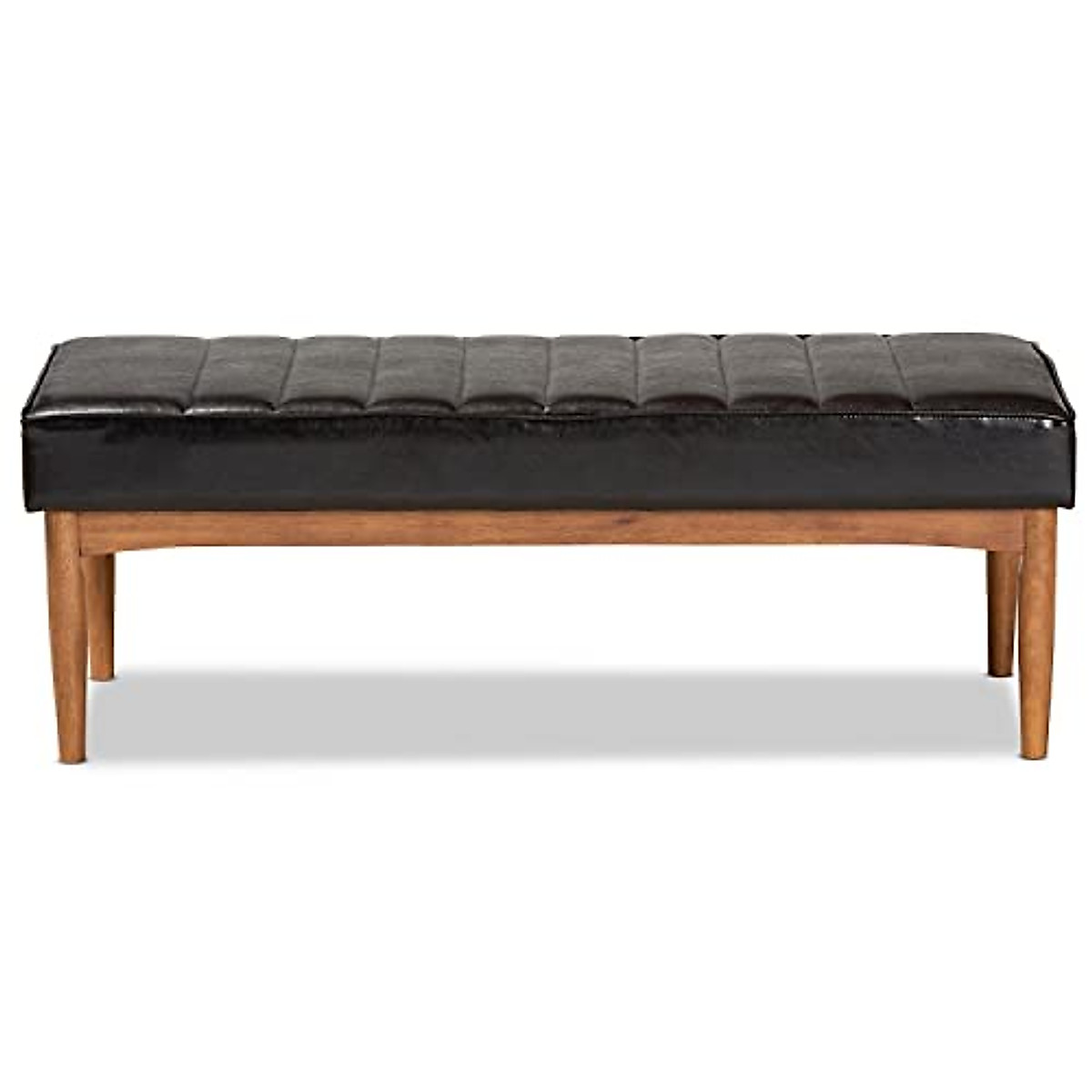 Baxton Studio Daymond Mid-Century Modern Dark Brown Faux Leather Upholstered and Walnut Brown Finished Wood Dining Bench