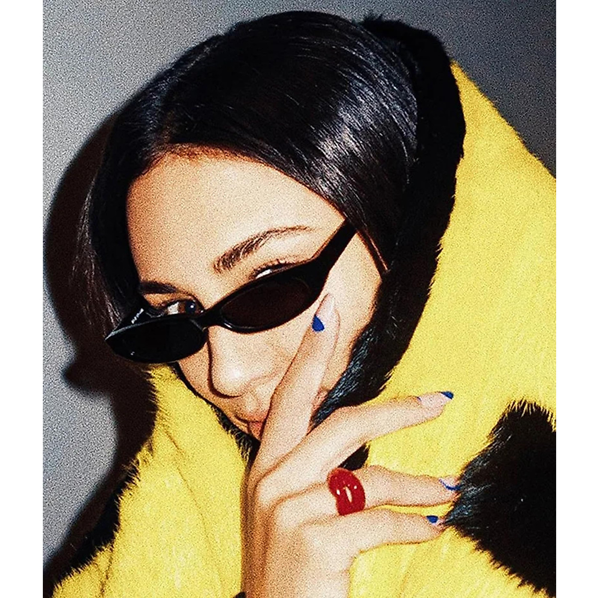 EYLRIM Trend Narrow Cat Eye Sunglasses for Women Fashion Small Oval Sun Glasses Black Shades(2 Pack (A3 Black/Grey + Black/Brown))