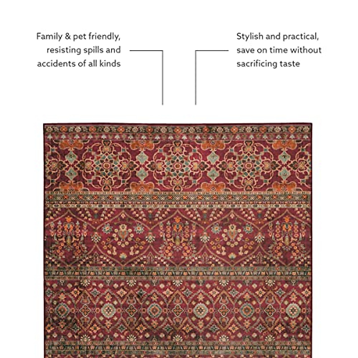 Linon Home Decor Products The Anywhere Washable Rug Yarit Garnet & Ivory 3' X 5' Accent Rug