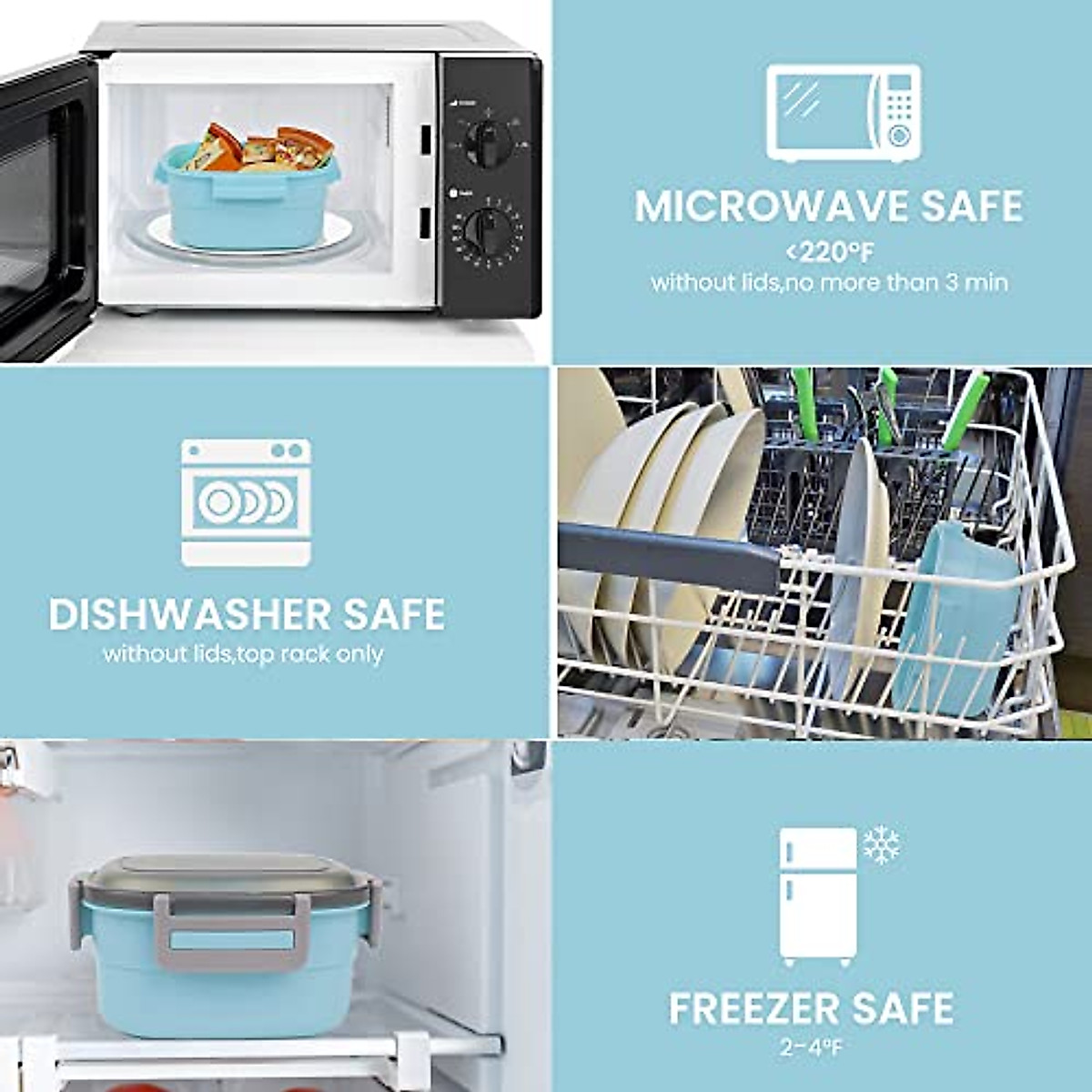 Bugucat Bento Box 54 Oz, Lunch Box with 3 Compartments and Cutlery, Reusable Lunch Containers with Ice Pack, Adults Food Storage Containers for Work Picnic, Dishwasher-safe, BPA-Free