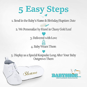 BabyShoe Personalized Christening - Baptism Leather Shoes for Baby Boys & Girls with Hand Embossed Name & Date – Newborn Shoes for Special Occasions – Great Gift Idea – White
