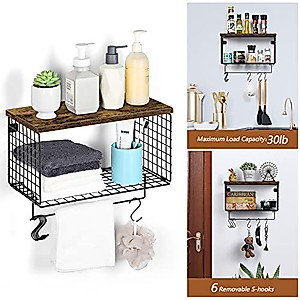 Bathroom Towel Rack Wall Mounted Tower Holder with Tower Bar Farmhouse Bathroom Storage Organizer Shelf Holder for Bathroom Laundry Room Livingroom Bedroom 6 Hooks