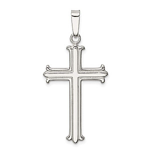 Sterling Silver Polished Fleur De Lis Cross Pendant style QC8156