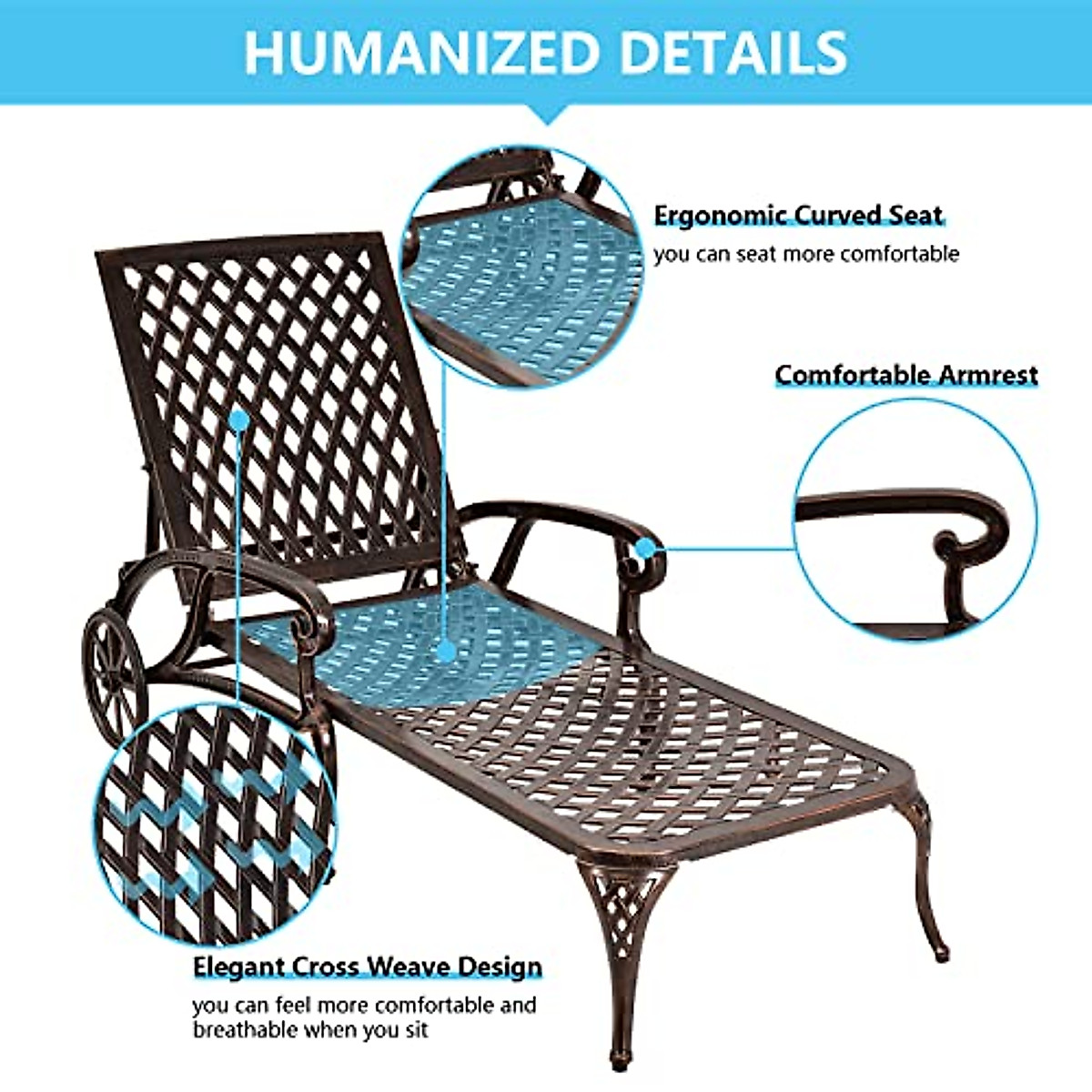 ROIYEIER Lounge Chairs for Outside, Chaise Lounge Outdoor Set of 2 Cast ...